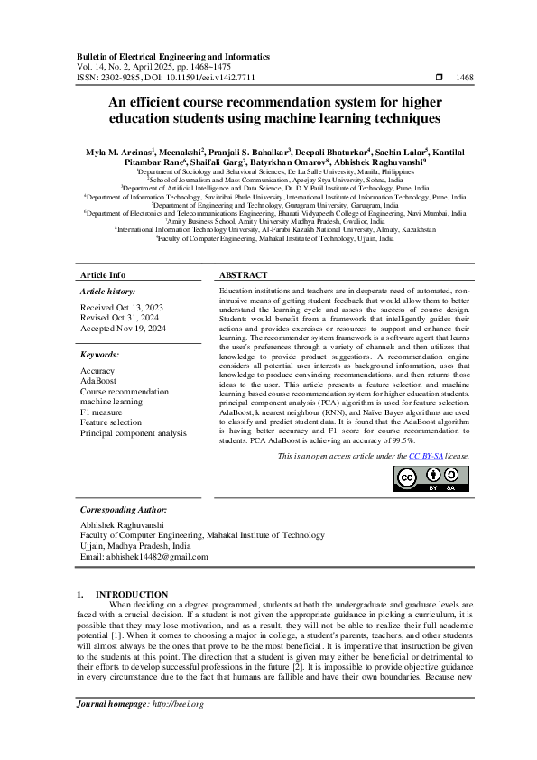(PDF) An efficient course recommendation system for higher education students using machine ...