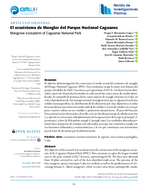 (PDF) El ecosistema de Manglar del Parque Nacional Caguanes