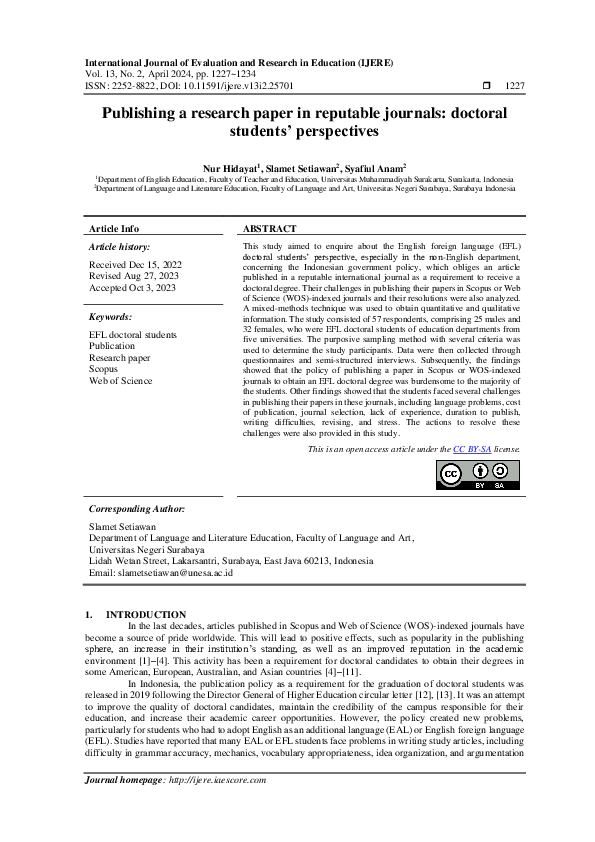 (PDF) Publishing a research paper in reputable journals: doctoral ...