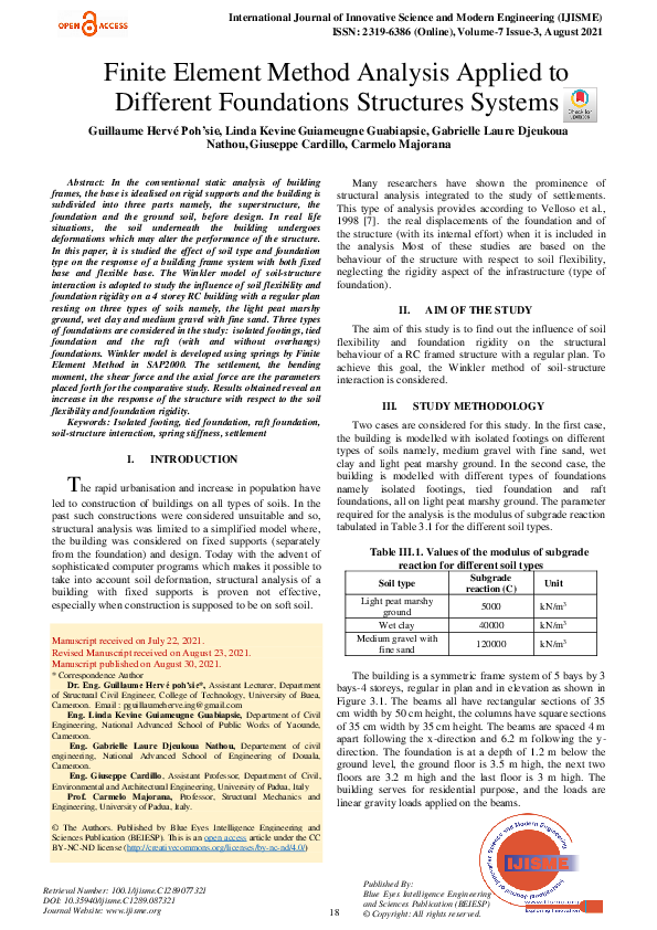 (PDF) Finite Element Method Analysis Applied to Different Foundations Structures Systems