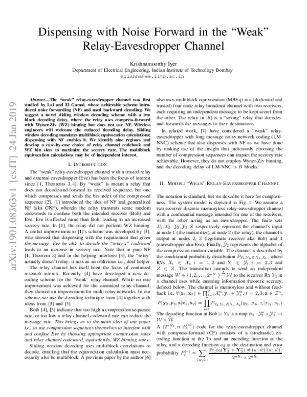 (PDF) Dispensing with Noise Forward in the "Weak" Relay-Eavesdropper ...