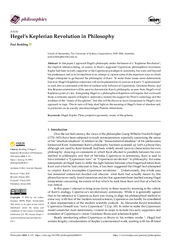 (PDF) Hegel's Keplerian Revolution in Philosophy