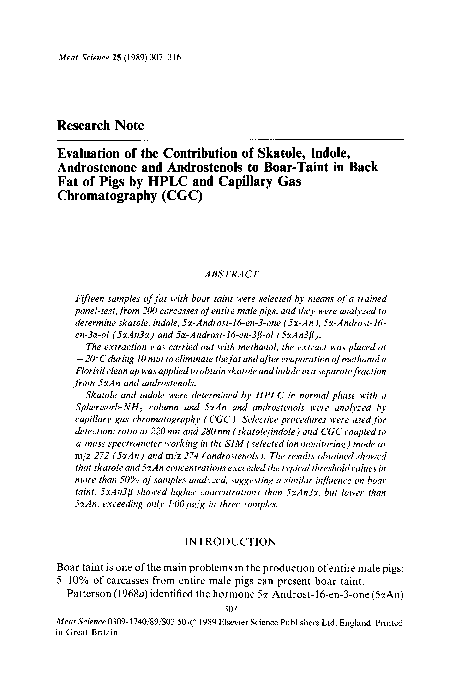 (PDF) Evaluation of the contribution of skatole, indole, androstenone ...