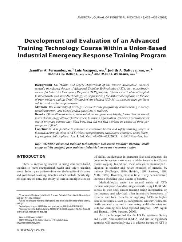 (PDF) Development and evaluation of an advanced training technology ...