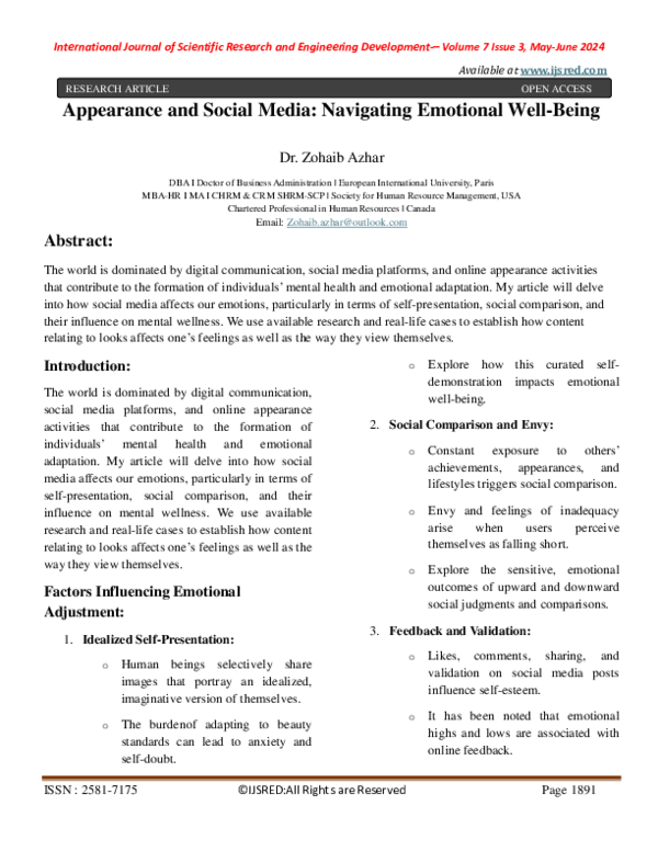 (PDF) Appearance and Social Media: Navigating Emotional Well-Being
