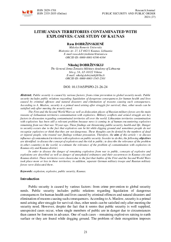 (PDF) Lithuanian Territories Contaminated with Explosives: Case Study of Kaunas