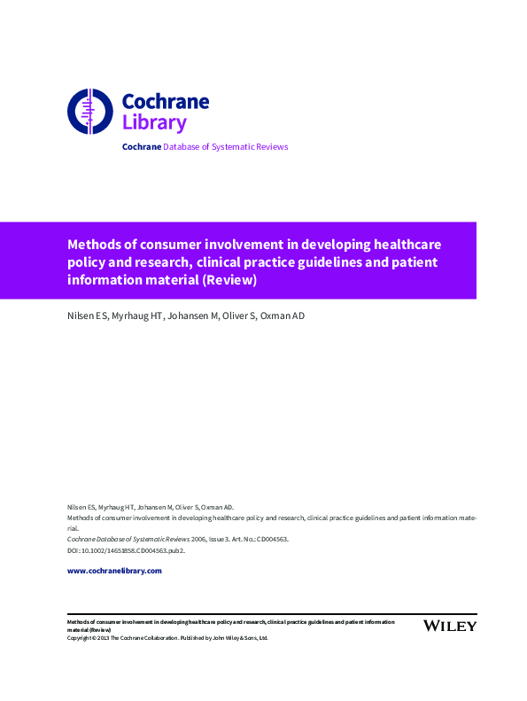 (PDF) Methods of consumer involvement in developing healthcare policy ...