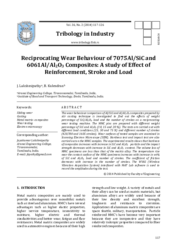(PDF) Reciprocating Wear Behaviour of 7075Al/SiC and 6061Al/Al2O3 ...