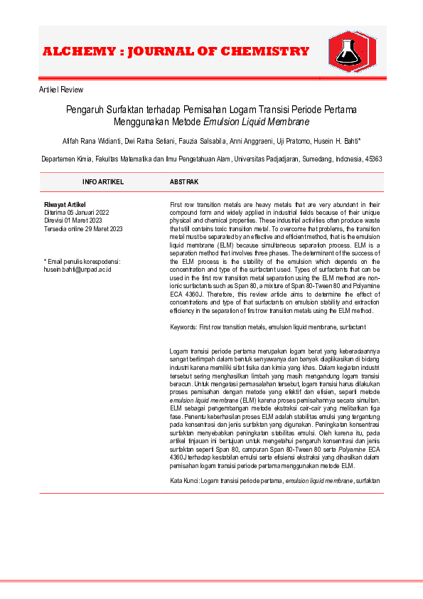(PDF) Pengaruh Surfaktan terhadap Pemisahan Logam Transisi Periode ...