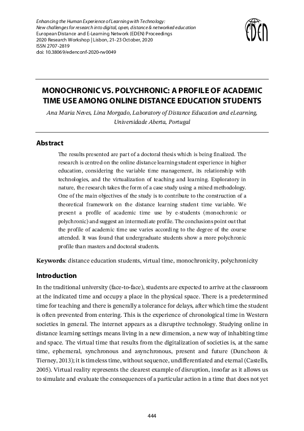 (PDF) Monochronic Vs. Polychronic: A Profile of Academic Time Use Among ...