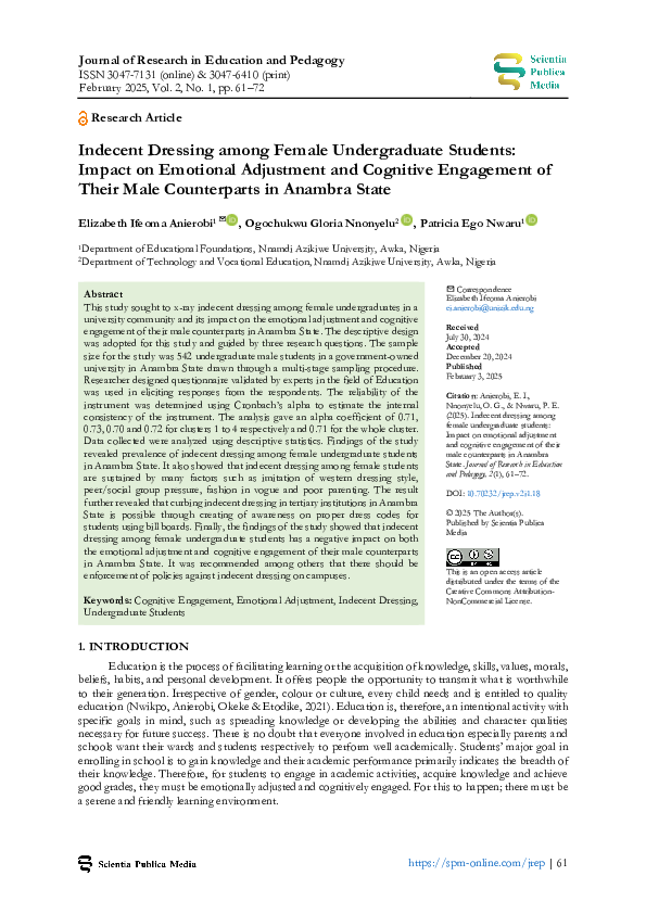 (PDF) Indecent Dressing among Female Undergraduate Students: Impact on ...