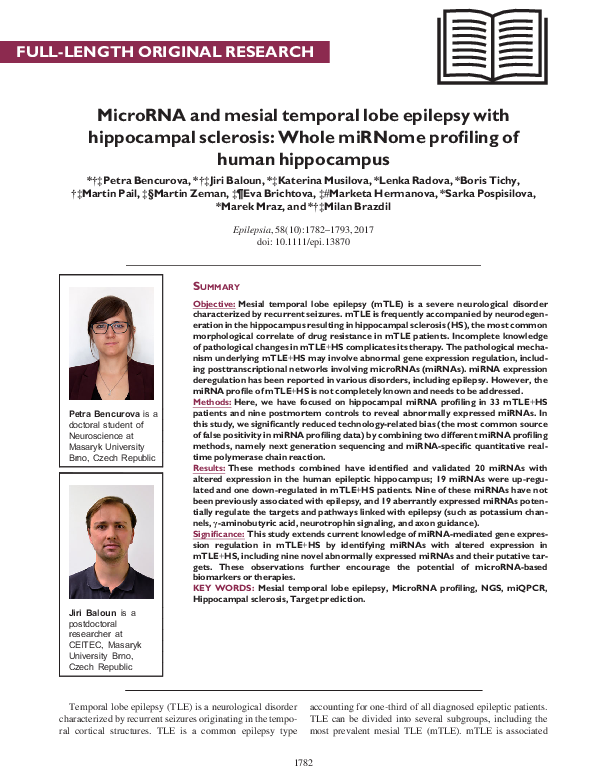 MicroRNA and mesial temporal lobe epilepsy with hippocampal sclerosis ...