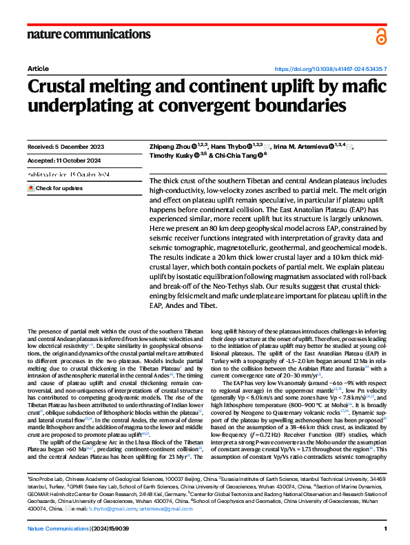 (PDF) Crustal melting and continent uplift by mafic underplating at ...