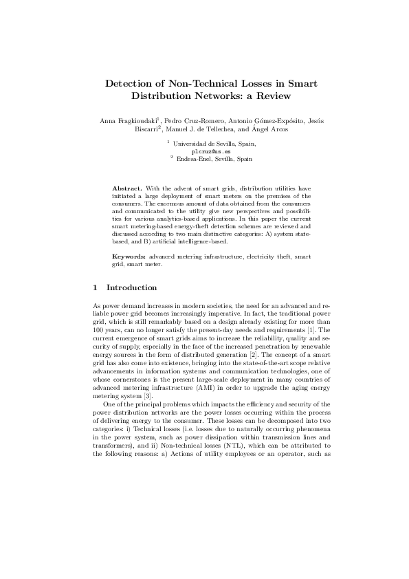 (PDF) Detection of Non-technical Losses in Smart Distribution Networks: A Review