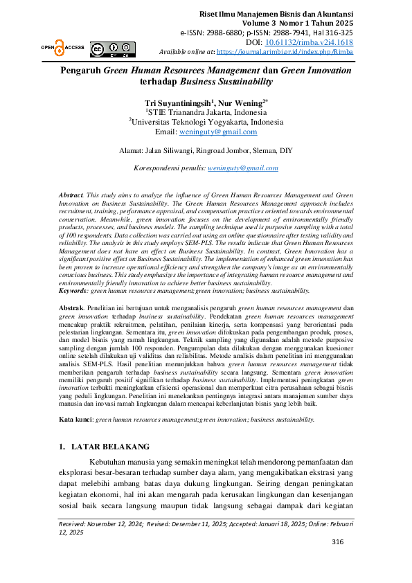 (PDF) Pengaruh Green Human Resources Management dan Green Innovation terhadap Business ...
