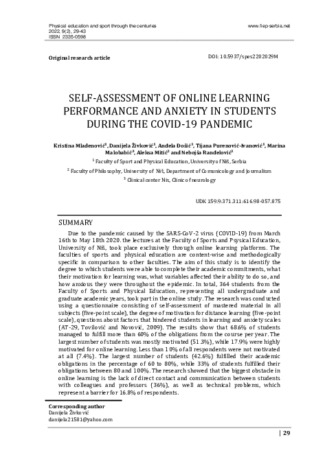 (PDF) Self-assessment of online learning performance and anxiety in ...