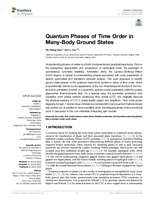 (PDF) Quantum Phases of Time Order in Many-Body Ground States