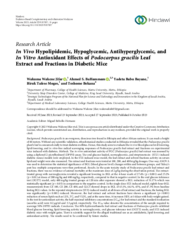 (PDF) In Vivo Hypolipidemic, Hypoglycemic, Antihyperglycemic, and In Vitro Antioxidant Effects ...