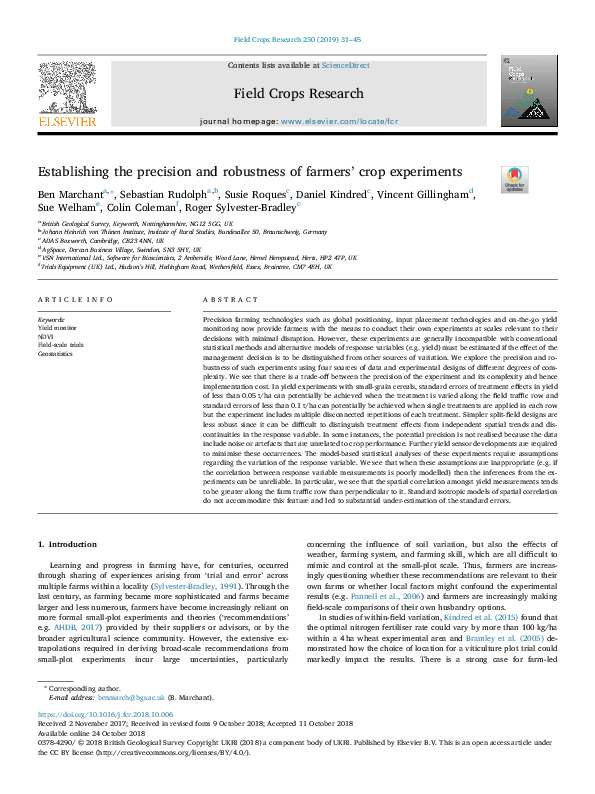 (PDF) Establishing the precision and robustness of farmers’ crop ...