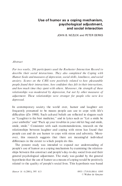 (PDF) Use of humor as a coping mechanism, psychological adjustment, and ...
