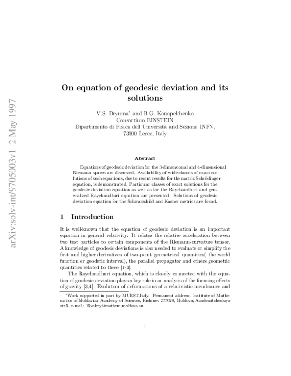 (PDF) On equation of geodesic deviation and its solutions