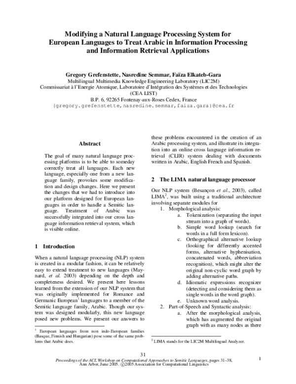 (PDF) Modifying a natural language processing system for European ...