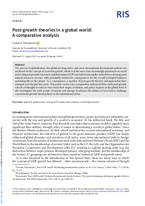 (PDF) Post-growth theories in a global world: A comparative analysis