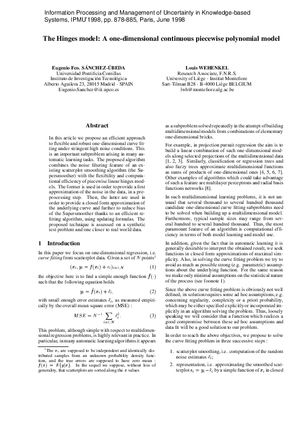 (PDF) The hinges model: A one-dimensional continuous piecewise polynomial model