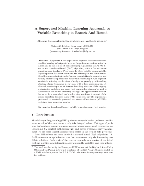 (PDF) A Supervised Machine Learning Approach to Variable Branching in Branch-And-Bound