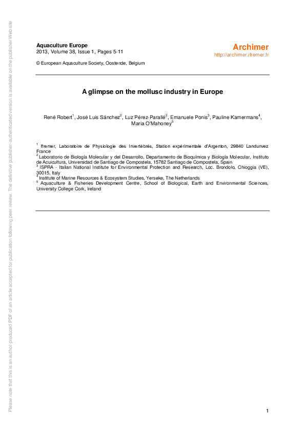 (PDF) A glimpse of the mollusc industry in Europe