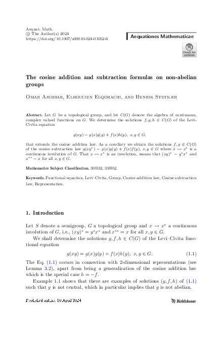 (PDF) The cosine addition and subtraction formulas on non-abelian groups