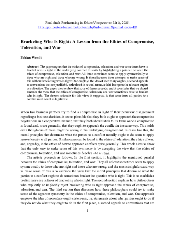 (PDF) Bracketing Who Is Right: A Lesson from the Ethics of Compromise ...