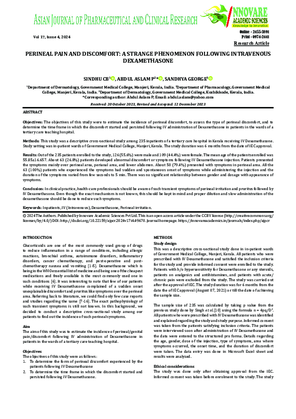 (PDF) PERINEAL PAIN AND DISCOMFORT: A STRANGE PHENOMENON FOLLOWING ...