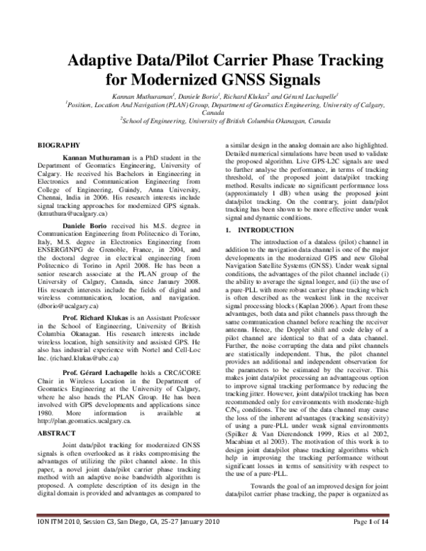 (PDF) Adaptive Data/Pilot Carrier Phase Tracking for Modernized GNSS Signals