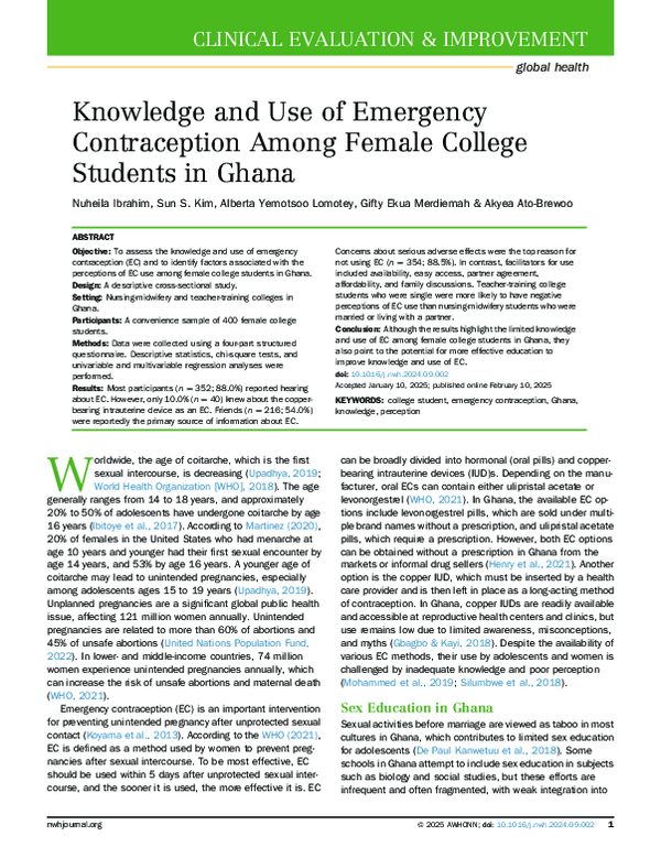 (PDF) Knowledge and Use of Emergency Contraception Among Female College ...