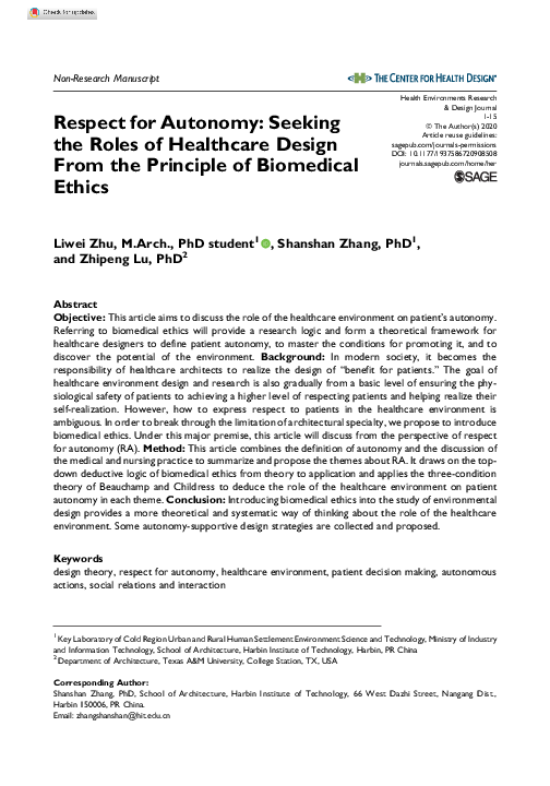 (PDF) Respect for Autonomy: Seeking the Roles of Healthcare Design From ...