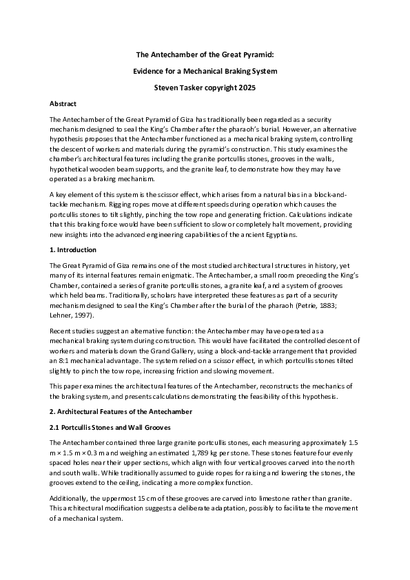 (PDF) The Antechamber of the Great Pyramid: Evidence for a Mechanical ...