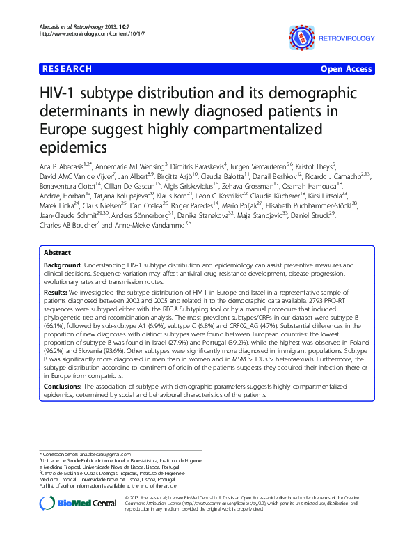 (PDF) HIV-1 subtype distribution and its demographic determinants in ...