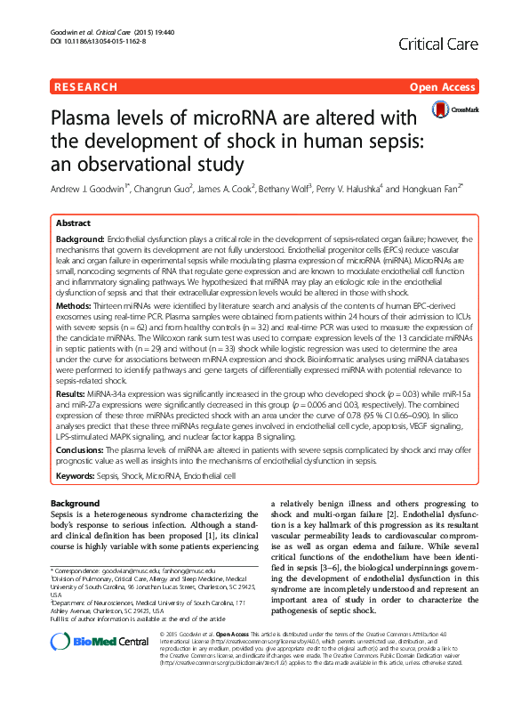 (PDF) Plasma levels of microRNA are altered with the development of ...