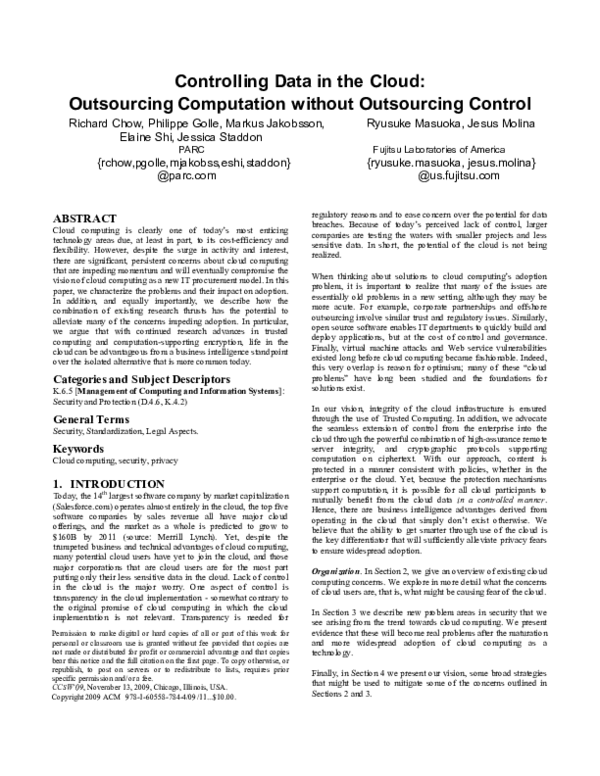 (PDF) Controlling data in the cloud
