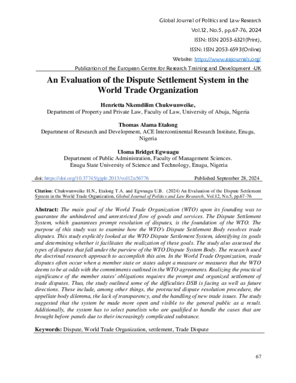 (PDF) An Evaluation of the Dispute Settlement System in the World Trade ...