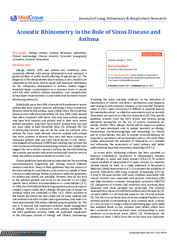(PDF) Acoustic Rhinometry in Role of Sinus Disease and Asthma