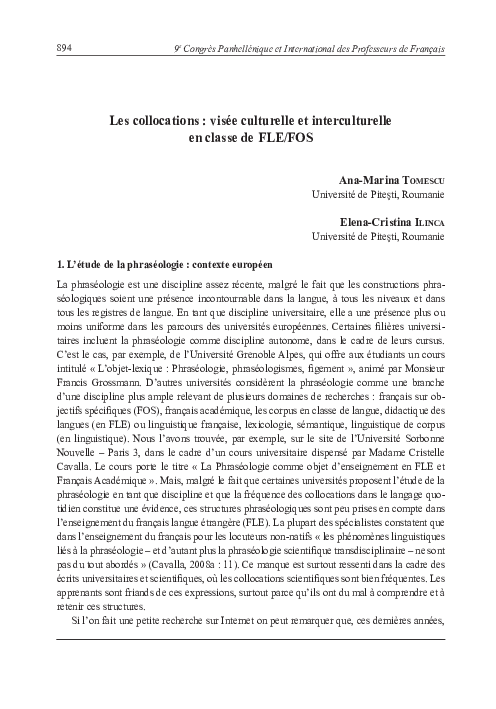 (PDF) Les collocations : visée culturelle et interculturelle en classe ...