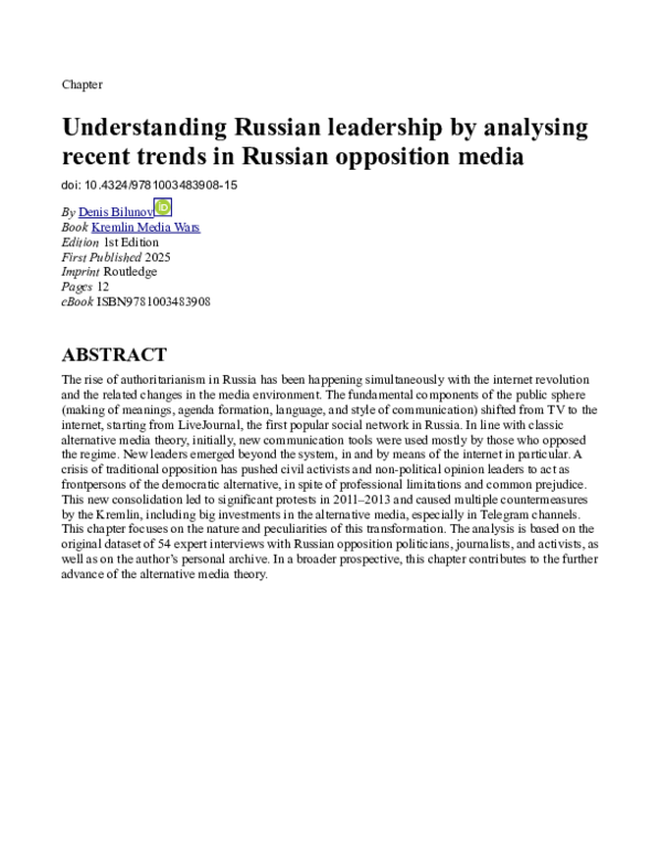 (PDF) Bilunov 2025 Understanding Russian leadership... (abstract)