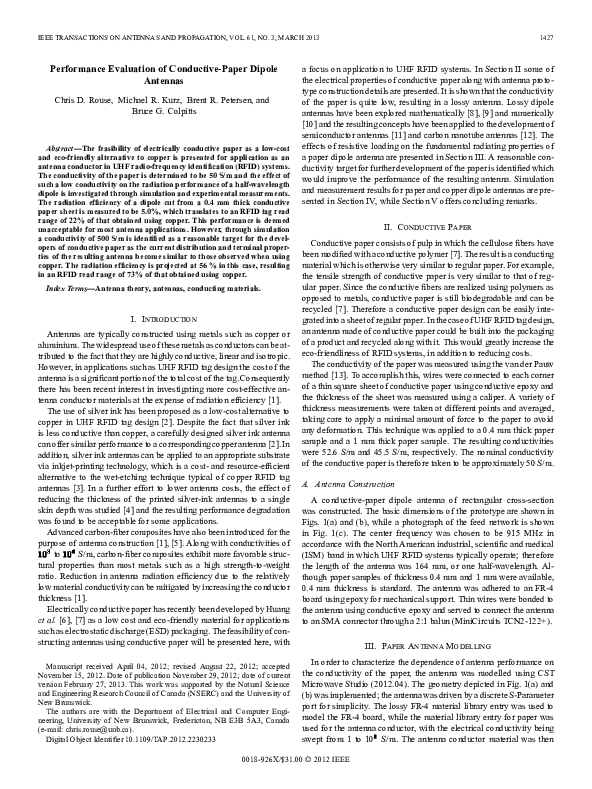 Performance Evaluation of Conductive-Paper Dipole Antennas