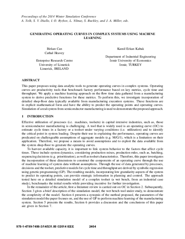 (PDF) Generating operating curves in complex systems using machine learning