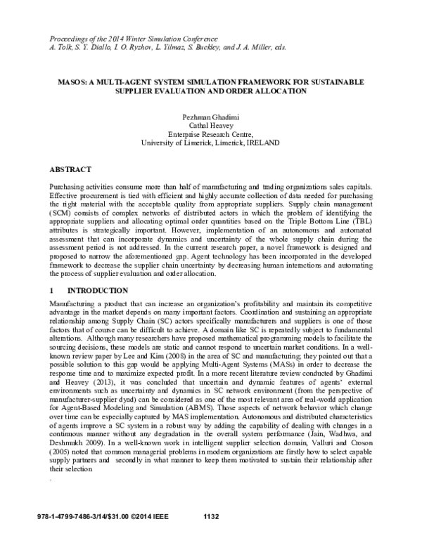 (PDF) Masos: a multi-agent system simulation framework for sustainable ...