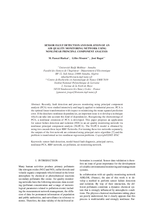 (PDF) Sensor fault detection and isolation of an air quality monitoring network using nonlinear ...
