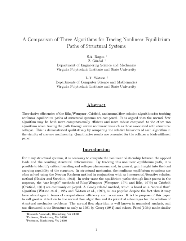 (PDF) A comparison of three algorithms for tracing nonlinear equilibrium paths of structural systems