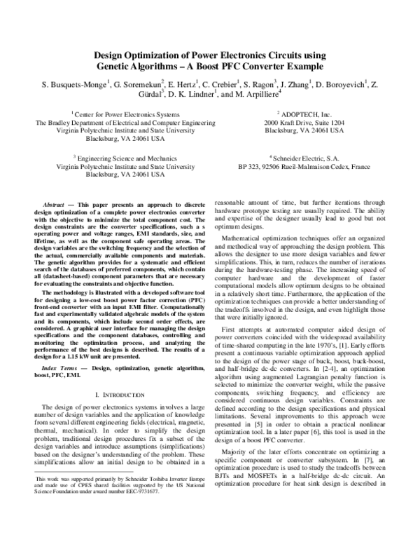 (PDF) Design Optimization of Power Electronics Circuits using Genetic Algorithms-A Boost PFC ...